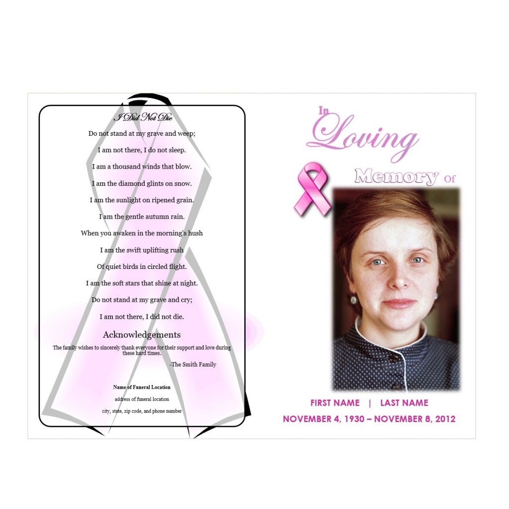 Pink Ribbon Memorial Program | Funeral Pamphlets
