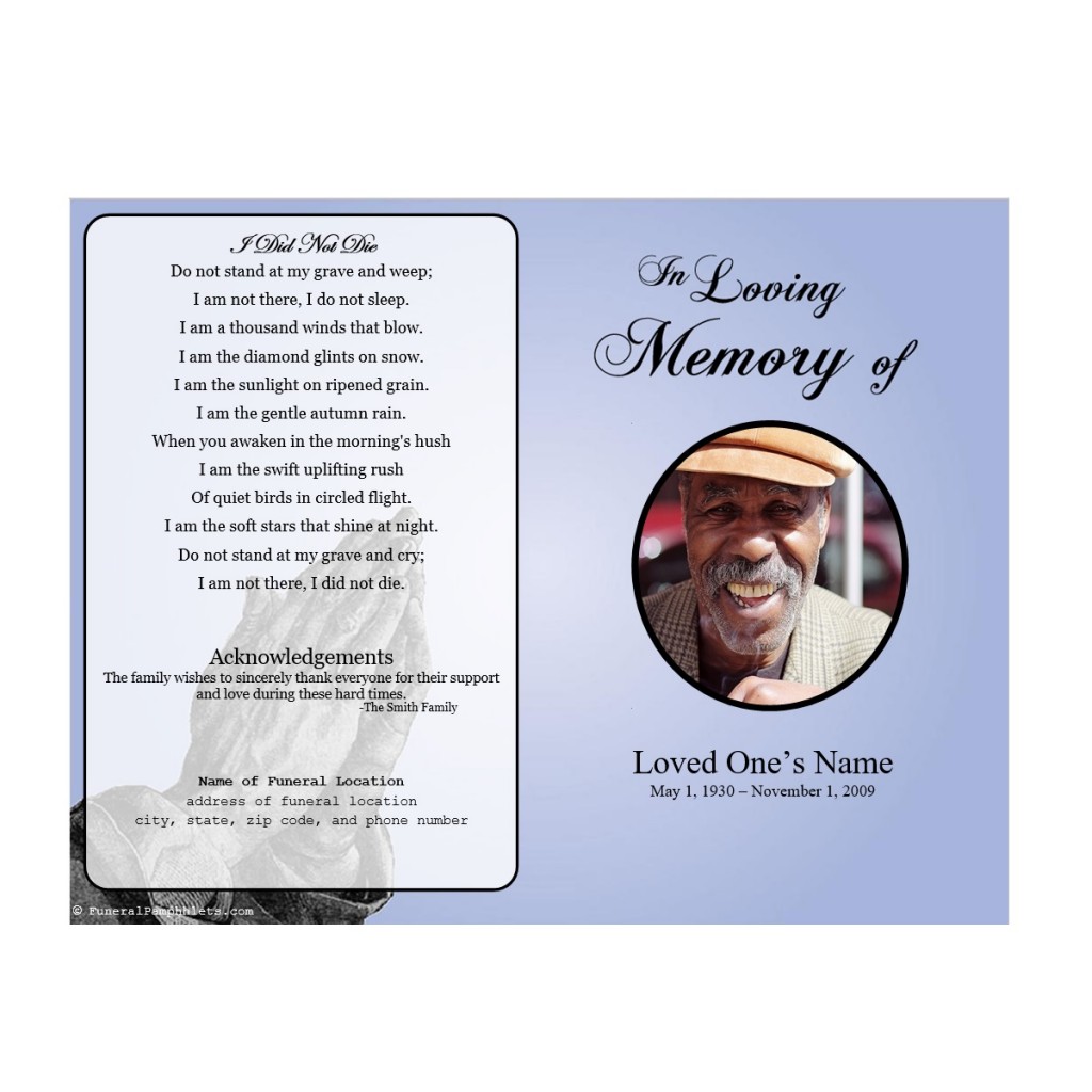 Prayer Single Fold Memorial Program | Funeral Pamphlets