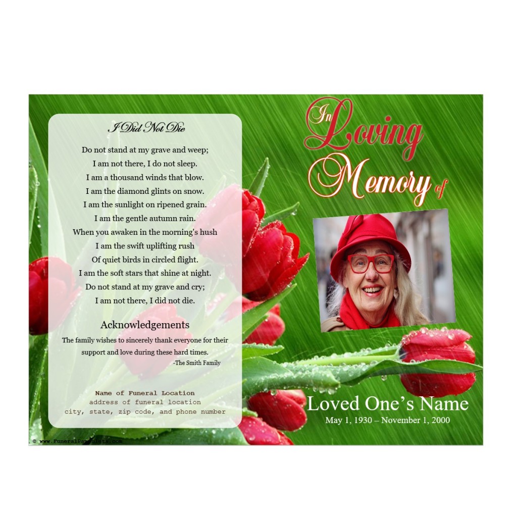 Roses Single Fold Memorial Program | Funeral Pamphlets