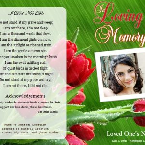 Roses Single Fold Memorial Program