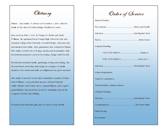 Memorial Service Program