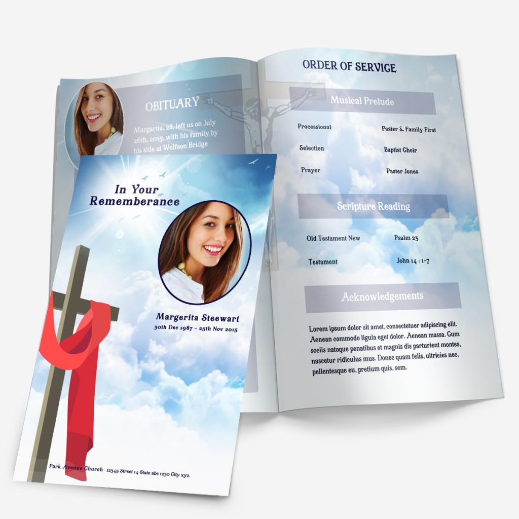 Single Fold Cross Memorial Program | Funeral Pamphlets